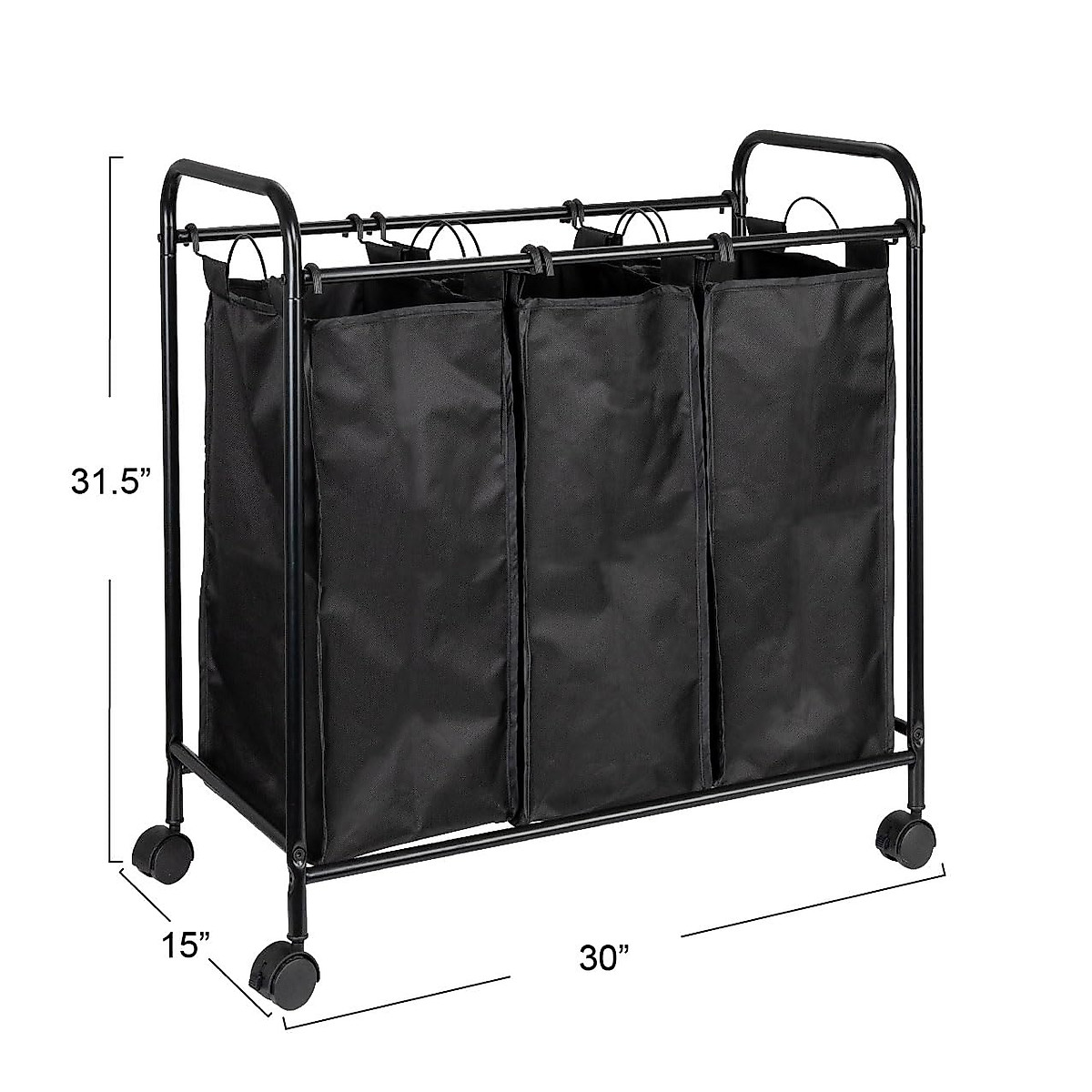 Household Essentials Rolling Triple Laundry Sorter, Black