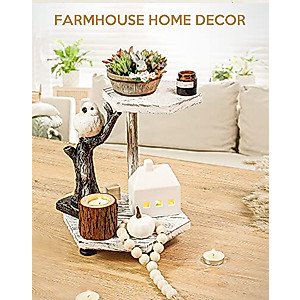 Tikea Hexagonal Wood Riser for Display, 2-Tier Farmhouse Wood Pedestal Stand for Kitchen Bathroom Counter Decor, Decorative Tray for Soap Dispenser, Candle and Plant