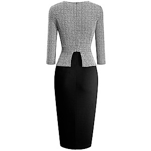 HOMEYEE Women's Elegant Chic Bodycon Formal Dress B288(L, Gray Pattern+Black)