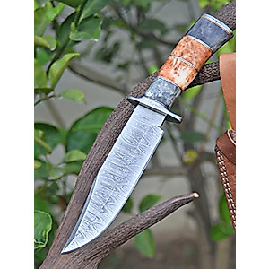 UK UNIQUE SHARP KNIVES BK-3002 Handmade Damascus Steel 12.50 Inches Hunting Knife - Exotic Coloured Bone Handle