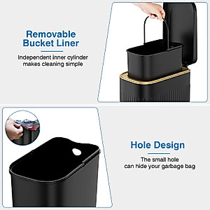 BETHEBEST 4 Gallon/15 Liter Trash Can with Soft Close Lid,Stainless Steel Trash Can with Removable Wastebasket, Rectangular Garbage Can for Bathroom,Kitchen,Office,Black