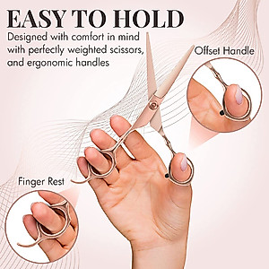 Hair Cutting Kit for Women - Barber Hair Cutting Scissors and Thinning Shears with Comb, Clips and Case by Lily England (Rose Gold)