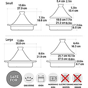 Hand Made Ceramic Tagine Pot Moroccan Tajine Cooking Cookware with Cone-Shaped Closed Lid for Home Kitchen Restaurant Stew Casserole Slow Cooker,Pink,Large