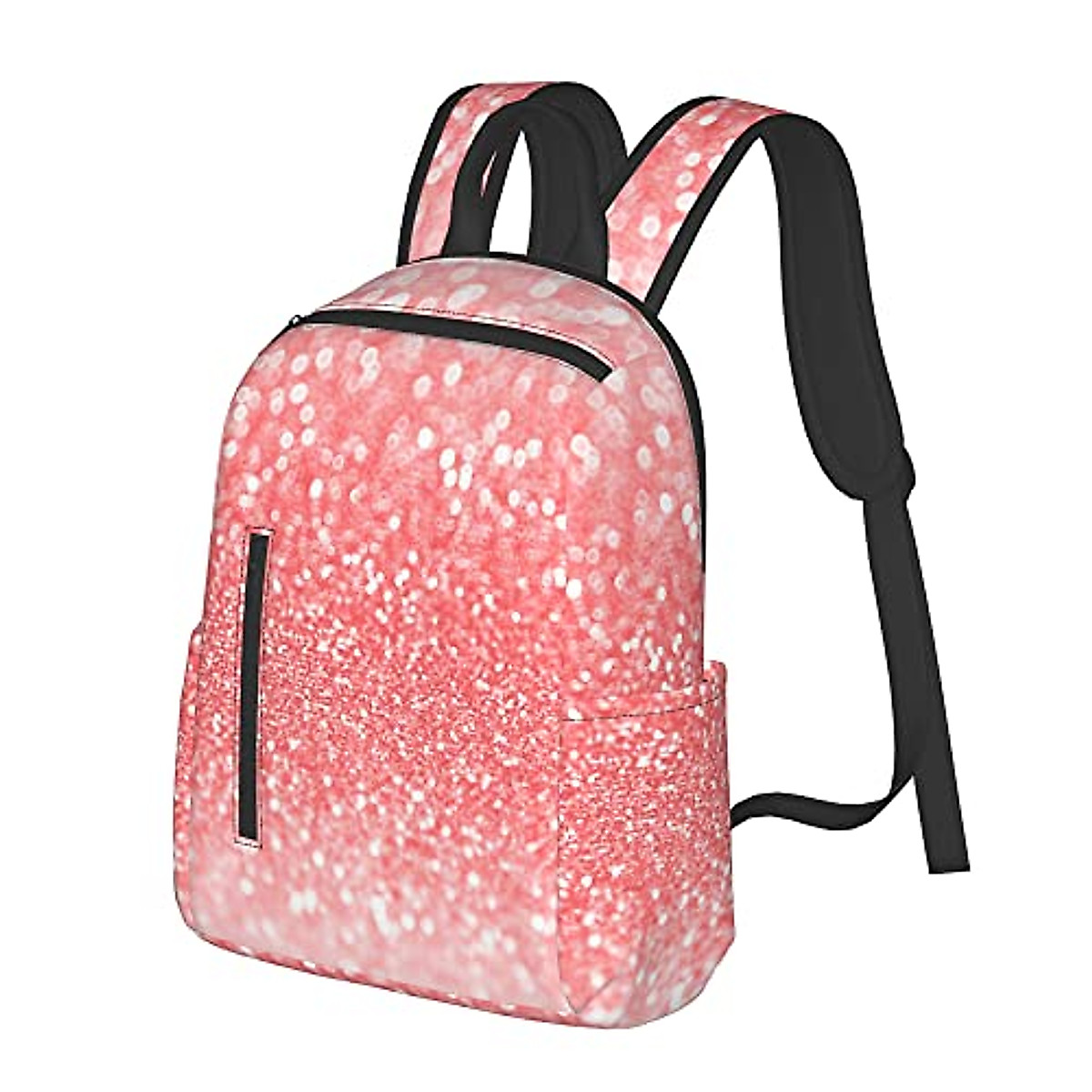 FUFUMALL 14.7 Inch Bookbag Backpack Lightweight Zipper Daypack, Pink Glitter Sparkle Cute Small Backpacks Book Bag with Pockets/Shoulder Staps for 1th- 6th Grade Girls Boys Students