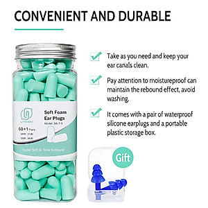 LYSIAN Ultra Soft Foam Earplugs for Sleep - 38dB Noise Reduction Ear Plugs for Sleeping Noise Cancelling, Work, Travel and Shooting Range -60 Pairs Value Pack(Water Blue)