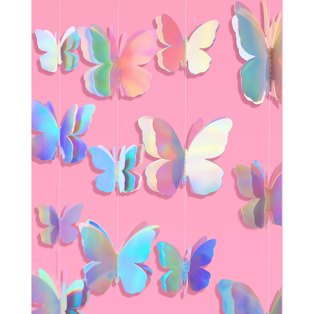 xo, Fetti 3D Iridescent Butterfly Hanging Garland - 4 pcs, 12' | Bachelorette Party Decorations, Birthday Supplies, Baby Shower Photo Booth, HBD, Garden Party Favors, Y2k