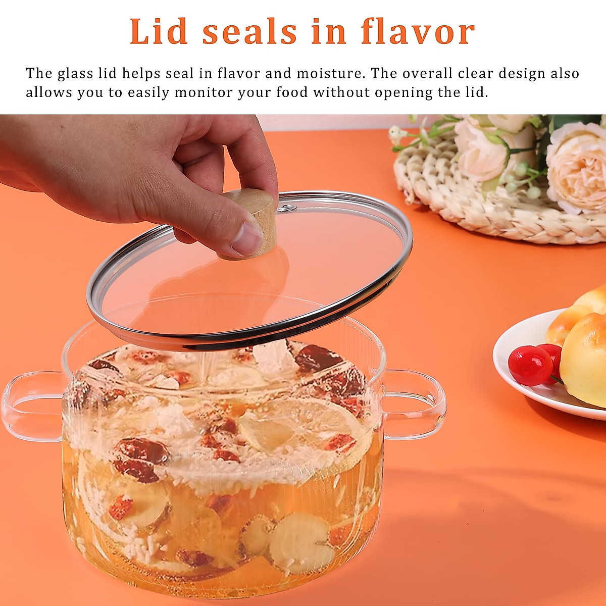 Glass Saucepan with Lid, 1.6L/54oz Heat Resistant Glass Stovetop Pot with Handles Non-Stick Borosilicate Glass Stovetop Soup Pot Glass Cooking Pot Safe Clear Cooking Pot for Soup Milk Sauce Pasta