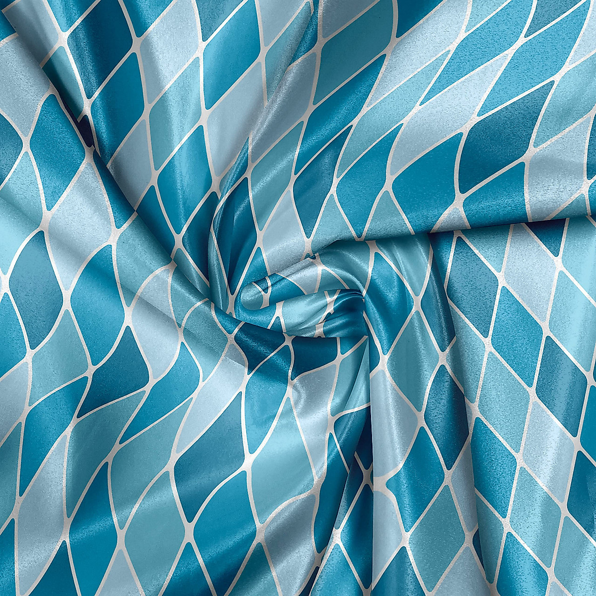 Lunarable Pale Blue Fabric by The Yard, Classical Argyle Harlequin Style Pattern Design in Blue Shades Retro, Decorative Satin Fabric for Home Textiles and Crafts, Blue and Pale Blue