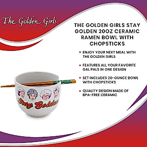 The Golden Girls "Stay Golden" Japanese Ceramic Dinnerware Set | Includes 20-Ounce Ramen Noodle Bowl and Wooden Chopsticks | Asian Food Dish Set For Home & Kitchen | 80s TV Show Gifts and Collectibles