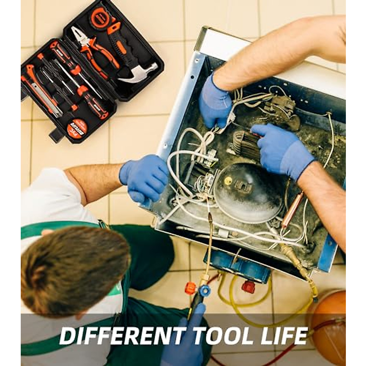 DIFFLIFE Tool Sets Household Tool Kit, 14-Piece General Home/Auto Repair Tool Set with Hammer, Pliers, Screwdriver Set and Toolbox Storage Case - Perfect for Homeowner, Diyer, Handyman (14-Piece)…