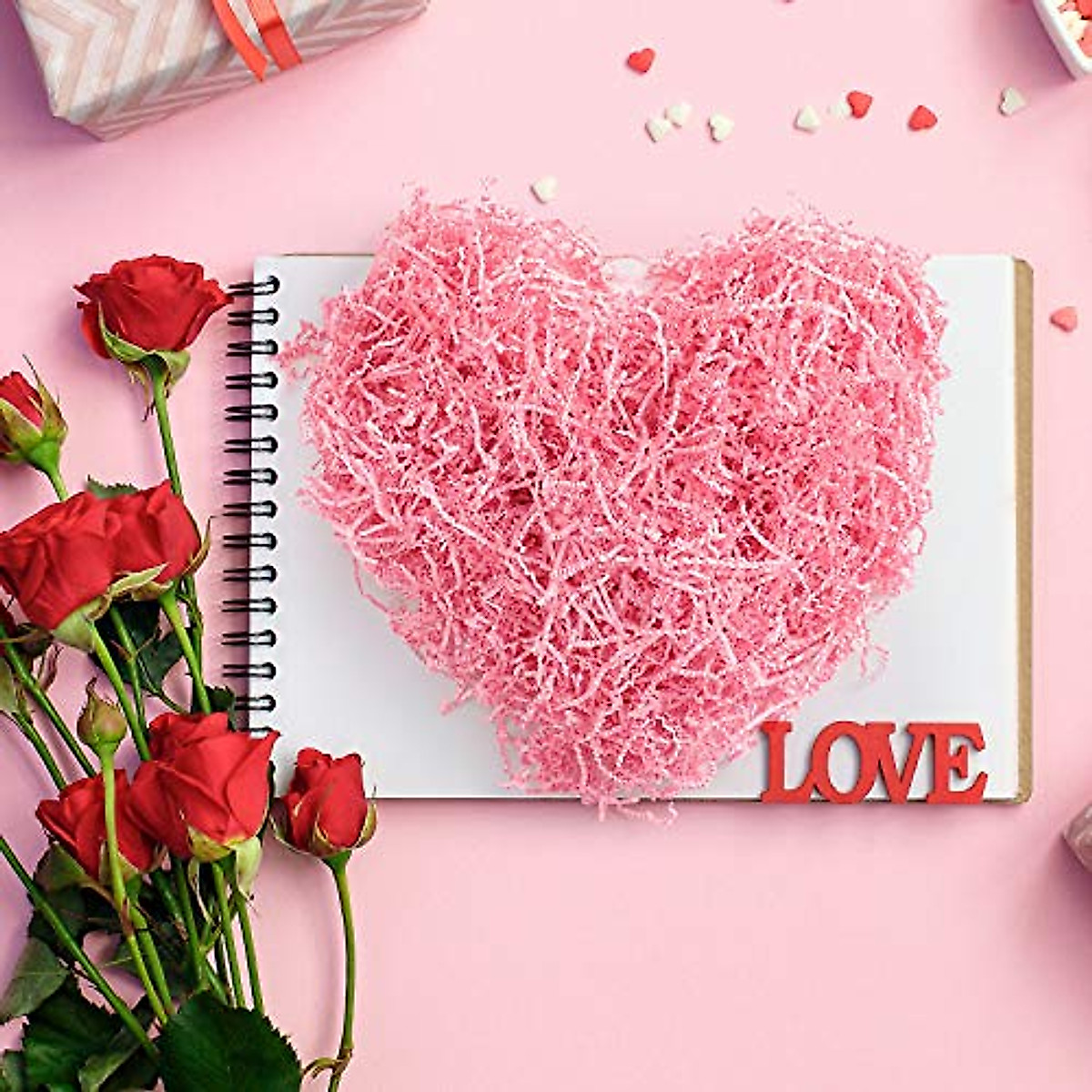 3 Bags Valentine’s Crinkle Cut Papers Shred Filler Pink Raffia Paper Shreds Pink Tissue Paper Shred Craft Paper for Basket Filling Present Wrapping Wedding Bridal Party Supplies