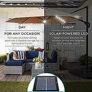 Best Choice Products 10ft Solar LED Cantilever Patio Umbrella, 360-Degree Rotation Hanging Offset Market Outdoor Sun Shade for Backyard, Deck, Poolside w/Lights, Easy Tilt, Cross Base - Tan