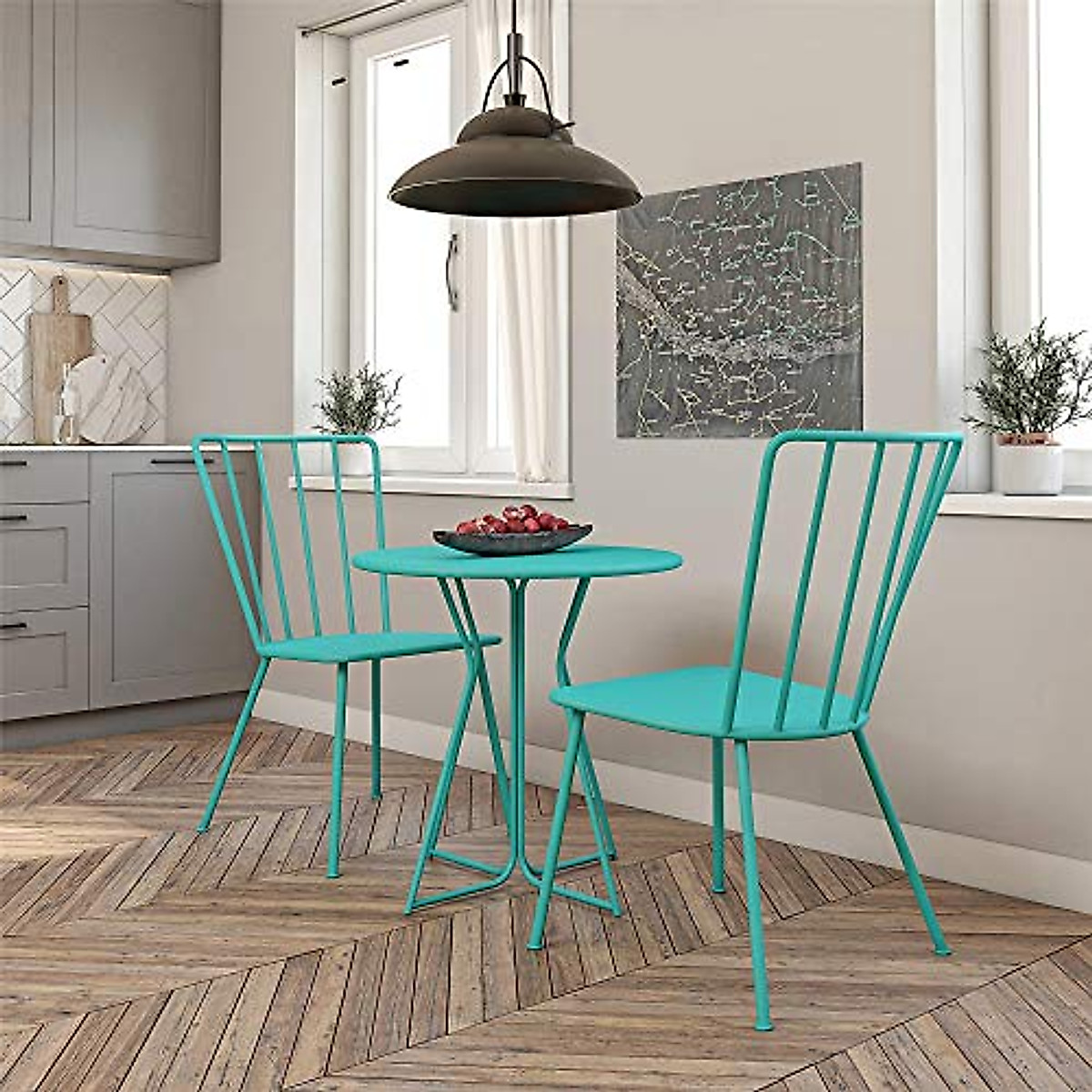 Novogratz Poolside Gossip Collection, Heidi Outdoor/Indoor 3 Piece Bistro Set, Turquoise