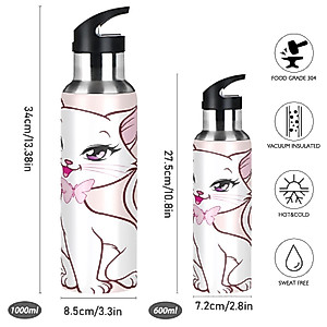 Kigai Cute Cat Water Bottle with Straw Lid 20oz Vacuum Insulated Stainless Steel Sport Water Bottles for Gym, School, Travel