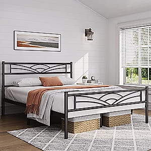 Yaheetech Queen Size Bed Frame Metal Platform Bed Mattress Foundation with Cloud-Inspired Design Headboard/Footboard/Ample Under Bed Storage/No Box Spring Needed/Queen Size Black