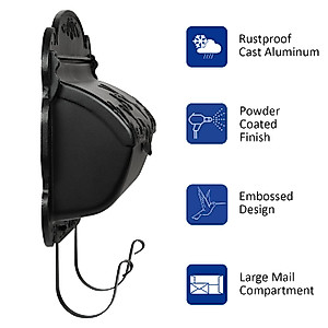 Cast Aluminum Metal Decorative Mailbox with Newspaper Hooks, Easy to Install Wall Mount, Rustproof, Heavy Duty, Hummingbird Horizontal Mail Box for Outside Porch - 17” x 5” x 12.75” (White)