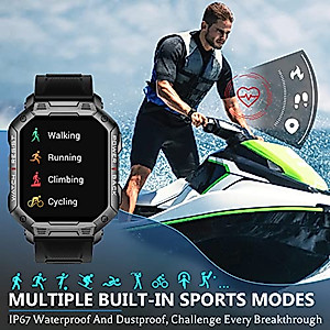 Smart Watch | Military Smart Watches for Men, Bluetooth Call(Answer/Make Calls) 1.83" Fitness Tracker 45 Days Extra-Long Standby IP68 Waterproof, Android Digital Smartwatch w Heart Rate Sleep Monitor