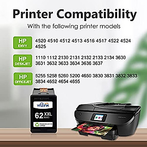 WIZINK 62 XXL Black Ink Cartridge for Remanufactured Printer Ink Cartridges 62xl 62 XXL Ink Cartridges for HP Envy 5540 5640 5660 7644 7645 OfficeJet 5740 8040 Printer (1 Black)