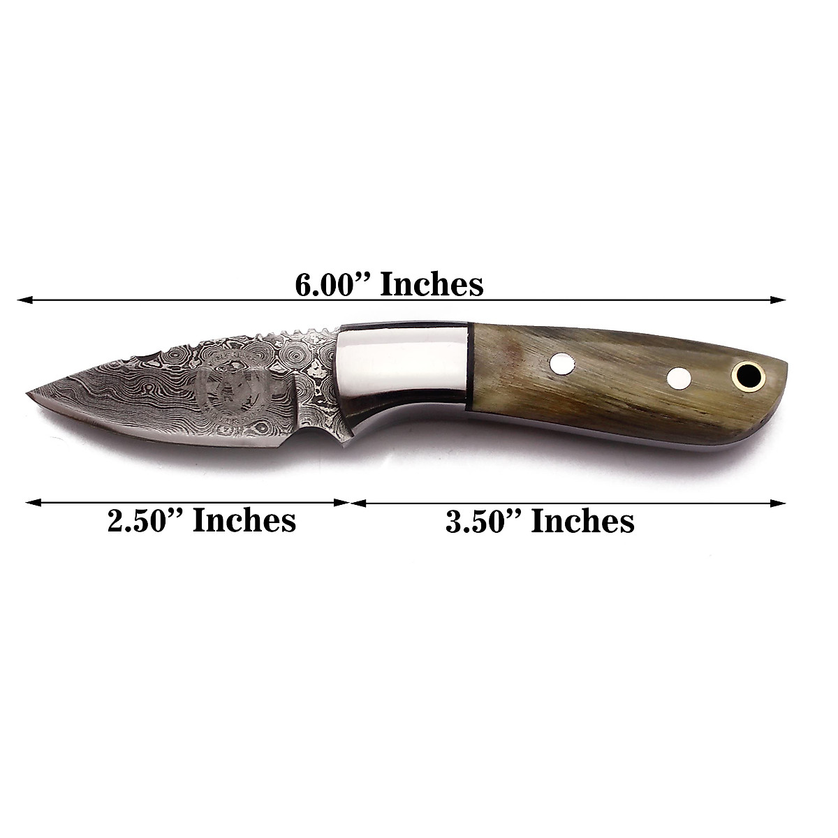 WolfKlinge Handmade Damascus Steel Fixed Blade Small Knife for Edc,Hunting,Survival,Camping,Skinning and Fishing-With Drop Point Blade Full Tang- Bone Handle and Cowhide-Leather Sheath - (BonePoint)