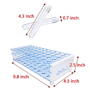 50Pcs Clear Plastic Test Tubes with Rack,16 x 100mm Tube with Caps and 50 Holes Tubes Rack,Test Tube Set for Scientific Experiments,Candy,Beads,Liquid Storage,Party Decor