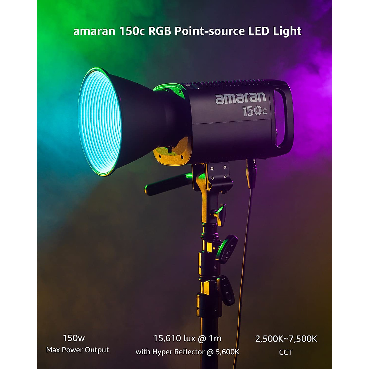 Aputure amaran 150c Video Light,RGB Studio Light 150W Output Bowens Mount Point-Source LED video light,15,610 lux @ 1m 2,500K ~7,500K CCT,APP Control 9 System FX Photography Lighting(amaran 150c Gray)