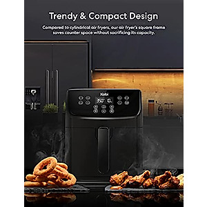 Kobi Air Fryer, XL 5.8 Quart,1700-Watt Electric Hot Air Fryers Oven & Oilless Cooker, LED Display, 8 Preset Programs, Shake Reminder, for Roasting, Nonstick Basket, ETL Listed (100 Recipes Book Included) (Black)