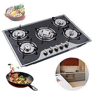 Gas Cooktop 30" Gas Cooktop 5 Burners Gas Stove Gas Hob Stovetop Tempered Glass Cooktop Cast Iron Grates Built-in Gas Stove Top Gas Cooktop Thermocouple Protection (Style 1)