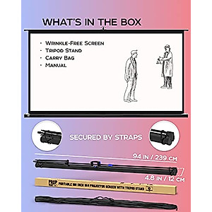 Projector Screen with Stand 100 inch - Indoor and Outdoor Projection Screen for Movie or Office Presentation - 16:9 HD Premium Wrinkle-Free Tripod Screen for Projector with Carry Bag and Tight Straps