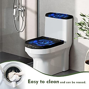 Youngerbaby Blue Rose Toilet Lid Dust Cover Tank Lid Dust Cover Bathroom Elastic 2pcs Sets Standard Fit Toilet Dust Proof Decor Accessories