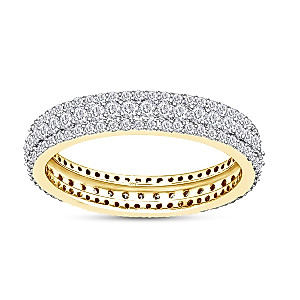 SAVEARTH DIAMONDS 14k Yellow Gold Over Sterling Silver 1 Carat (Cttw) Round Cut Lab Grown Diamond Three Row Full Eternity Engagement Wedding Band Ring Jewelry For Women Ring Size-6