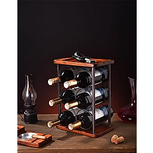 Fadak Wine Rack with Glass Stand, Countertop Wine Rack, Wooden Wine Rack with Trays, Perfect Home Decor & Kitchen Storage Rack, etc. (A)