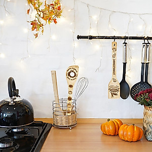 Whaline 7Pcs Fall Wooden Spoons Set Pumpkin Maple Turkey Gnome Wooden Spoons Thanksgiving Natural Burned Cooking Utensil Spoon Engraved Laser Scoops for Party Decoration Home Kitchen Supplies