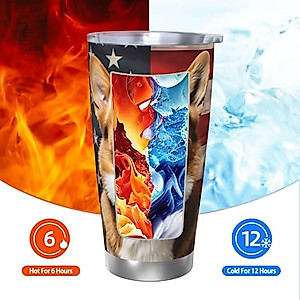 AYCZN American Flag Corgi 20 OZ Tumbler Stainless Steel Travel Coffee Mug, USA Flag Dog Insulated Water Bottle with Lid and Straws Leakproof Thermal Cup