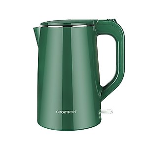 COOKTRON 1.7L Electric Kettle Quiet, Double Wall Hot Water Boiler BPA-Free, Quiet Boil and Cool Touch Tea Kettle, Cordless with Auto Shut-Off & Boil Dry Protection, 1500W Fast Boiling, dark green