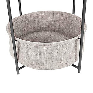 Amazon Basics Round Storage End Table, Side Table with Cloth Basket, Charcoal/Heather Gray, 17.7 x 17.7 x 18.9 in