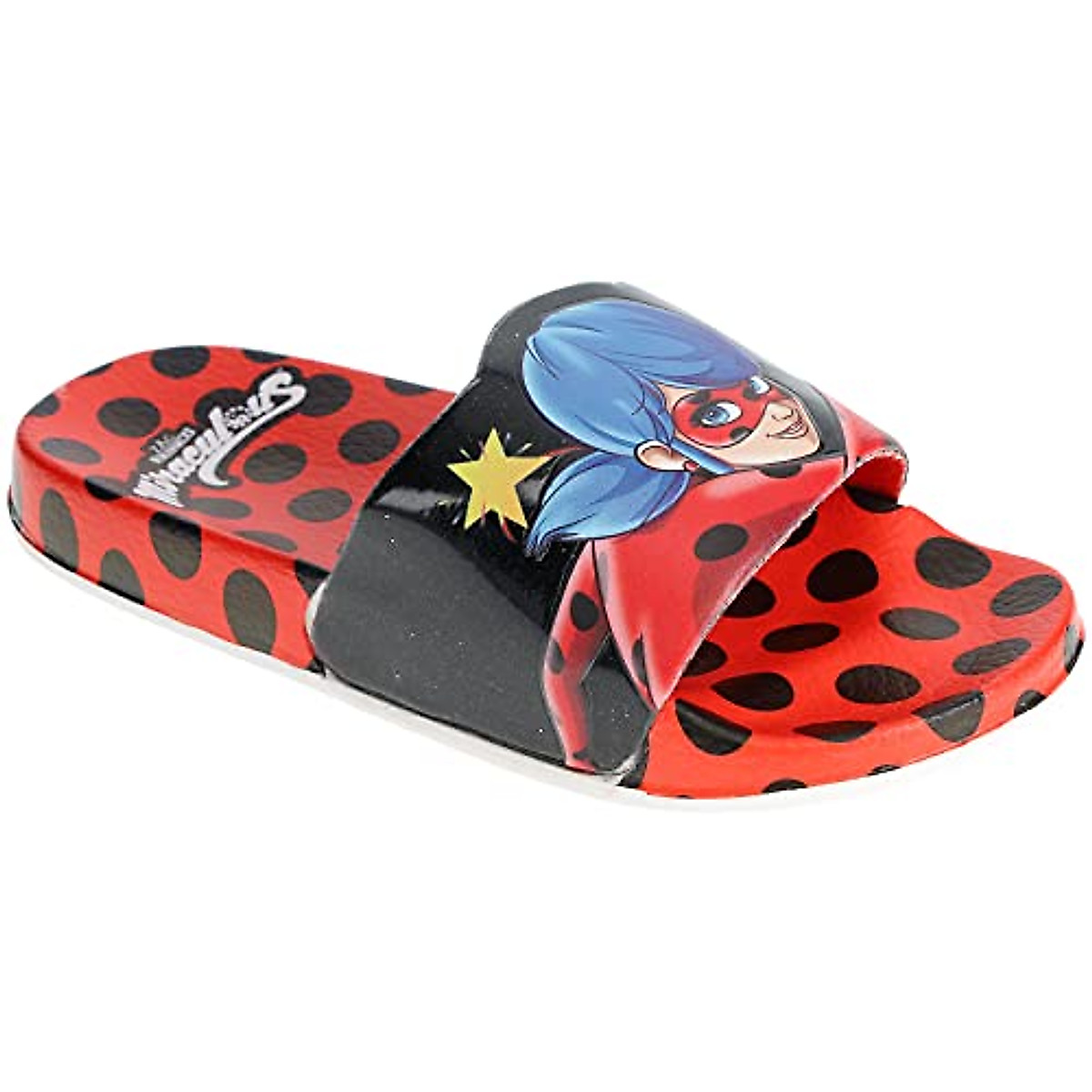 Miraculous Ladybug Girls' Sport Sandals, Comfort Casual Sport Slide, Black/Red, Little Kid Size 12/13