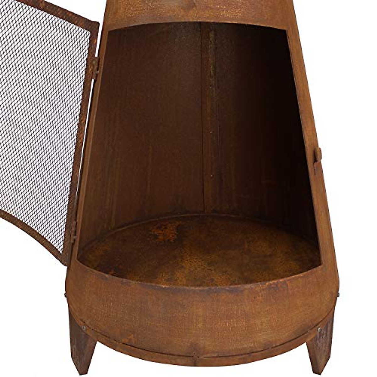 Sunnydaze 70-Inch Rustic Heavy-Duty Steel Chiminea with Rain Cap and Mesh Spark Screen - Rust Patina Finish