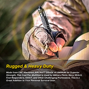 TF TAKEFLIGHT Tactical Pen Multitool, Diamond Thread Grip, Strong Rugged Aircraft Grade Aluminum EDC Survival Gear, Pocket Military Style Writing Glass Breaker for Men, Ideal Gift for Dad, Black…