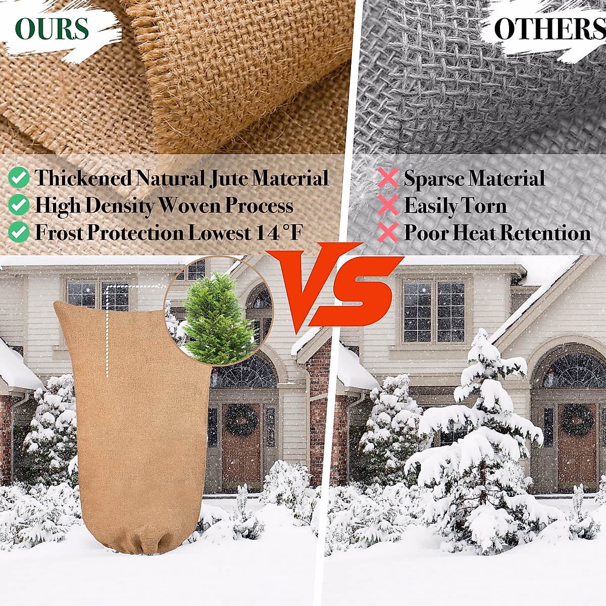 kopotma Burlap Plant Covers Freeze Protection, Burlap Bags for Plant Frost Cloth Plants Jacket Tree Cover, Winter Plant Cover Freeze Protection Cover Bags Blankets, 24x40in,2Packs