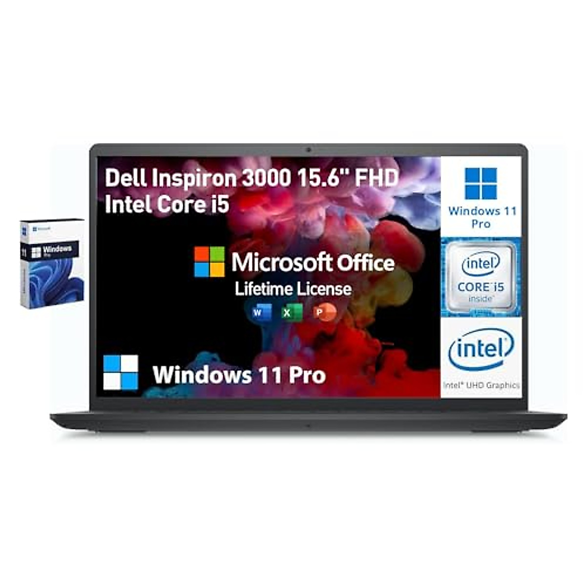 Dell Inspiron 15 3000 Business Laptop Computer, 15.6 Inch FHD PC Laptop, Intel Quad Core i5, Windows 11 Pro, 16GB RAM, 1TB HDD, Lifetime Microsoft Office, Numeric Keyboard, HDMI, Black