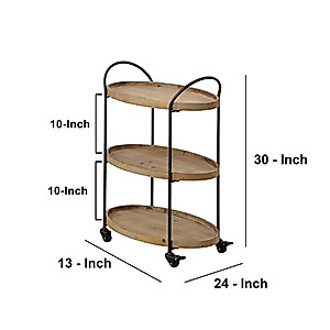 The Urban Port 23-Inch Wood Bar Cart with 3-Tier Storage Trays and Metal Frame, Brown and Black