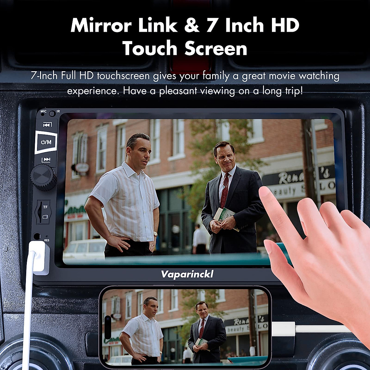 Vaparinckl Double Din Car Stereo with Wireless Apple CarPlay and Android Auto, 7-Inch FHD Touchscreen Car Audio Receiver with Voice Control, Bluetooth, FM, Subwoofer, Backup Camera, USB/TF/AUX Port