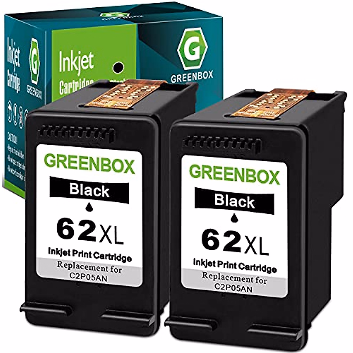 GREENBOX Remanufactured Ink Cartridge 62 Replacement for HP 62XL 62 XL for HP Envy 7640 5660 5540 5640 5642 7645 5549 Officejet 5740 5741 8040 OfficeJet 200 250 Mobile Printer (2 Black)
