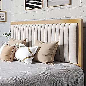 HOMBCK Full Size Bed Frame with Headboard and Footboard, Platform Bed Frame Full with Velvet Tufted Headboard, No Box Spring Needed, Strong Metal Slat Support, Easy Assembly, White & Gold