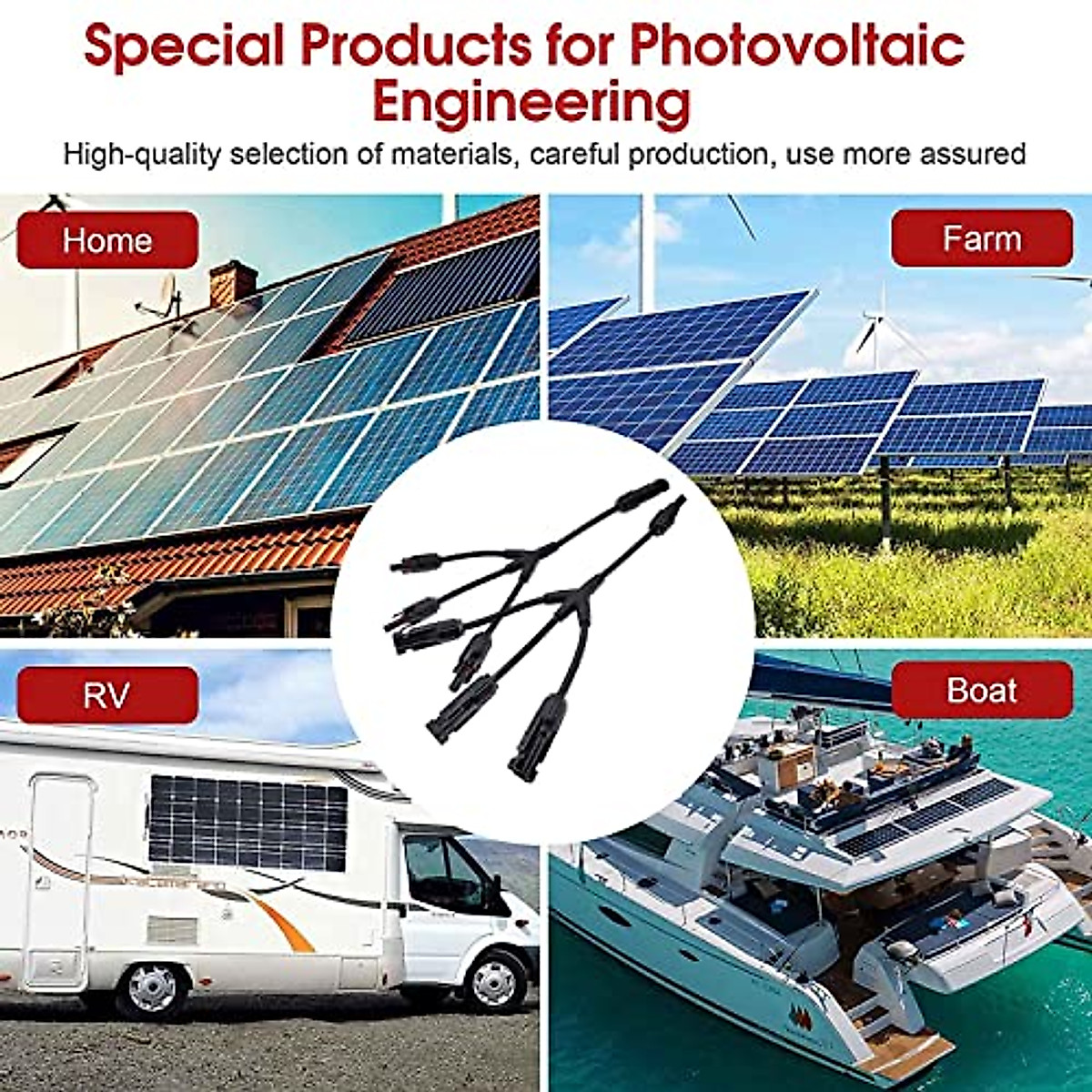 PFCTART Y Branch Solar Wiring Connector Plug, Panel Splitter Connectors and Wires Accessories Charge Controller Kit Solar Cable for Combiner Box (12AWG 1 Pair M/FFF+F/MMM)