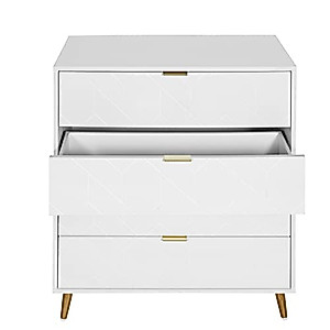 Pvillez 4 Drawer Dresser, Wood Drawer Chest, Tall Storage Dresser Cabinet Organizer Unit with Metal Legs, White Dresser for Bedroom, Living Room, Baby, Kids, Nursery, Closet Dresser, Night Stand
