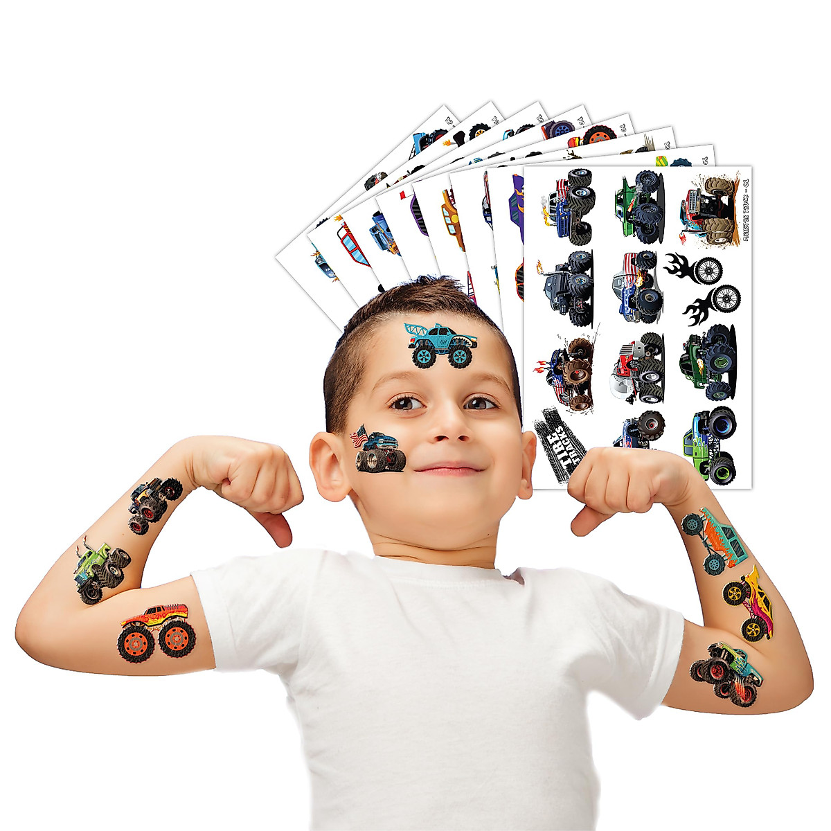 Monster Truck Temporary Tattoos for Kids | Birthday Party Supplies Favors Super Cute Fake 96PCS Tattoos Stickers Party Decorations Boys Girls School Rewards Gifts