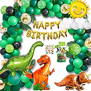 Dinosaur Birthday Party Supplies, 63PCS Dinosaur Party Decorations with Happy Birthday Balloons for Boys Green Dino Themed Party 1st 2nd 3rd Birthday Baby Shower
