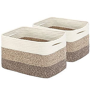 DOFASAYI Cotton Rope Storage Baskets for Shelves - Baby Basket for Nursery Storage, Collapsible Storage Bins & Toy Organizer with Handles,Storage Baskets for organizing (Gradient Yellow/SET OF 2)