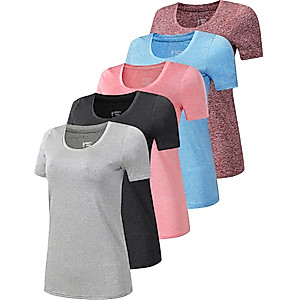 5 Pack Women's Quick Dry Short Sleeve T Shirts, Athletic Workout Tee Tops for Gym Yoga Running (Set 1, X-Large)